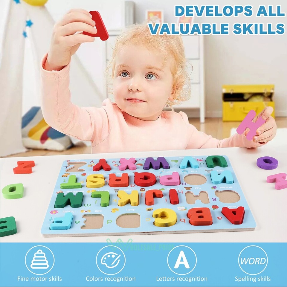 New -- Baby Kids Learning Toys Wooden Alphabet Number Puzzle ABC ...