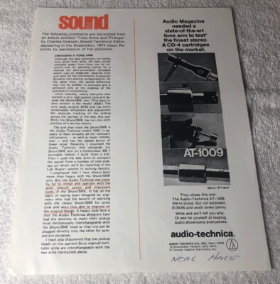 AUDIO TECHNICA AT PHONO CARTRIDGES ORIGINAL SOUND MAG REVIEW REPRINT AD ...