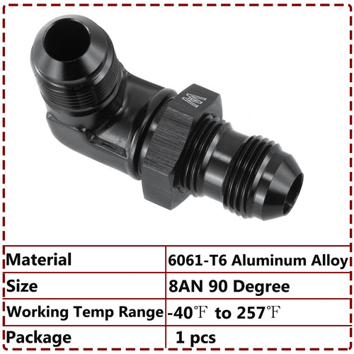 -8AN 90 Degree Bulk Head Fitting With Nut fuel /oil / Water 8AN BLACK ...