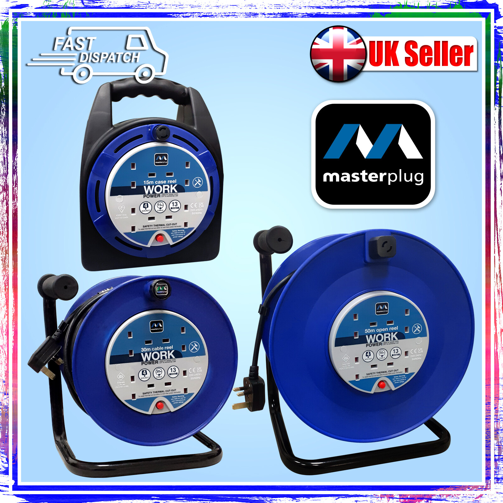 MASTERPLUG EXTENSION LEAD CASSETTE HANDBAG REEL 15M 30M 50M | eBay