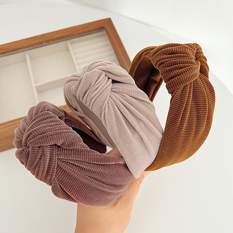 1PC Corduroy Solid Color Headband Fabric Knotted High Head Top HeadbaY7 ...