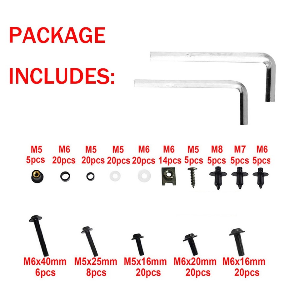 195pcs/Set Motorcycle Complete Fairing Bolts Kit Bodywork Screws Nut M5 ...