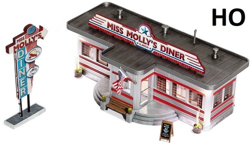 HO Scale - Miss Molly's Diner, LED Lights, "built & ready" WOO-BR5066 ...