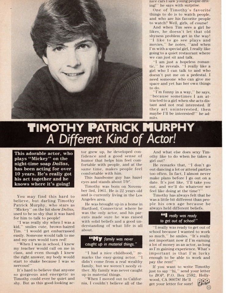 Rick Springfield pinup Timothy Patrick Murphy clipping cutting picture ...