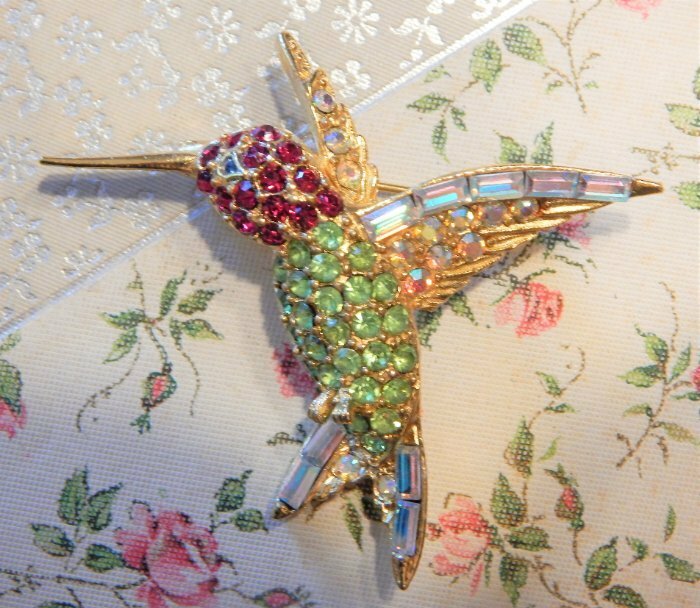 Designer Signed Vintage PELL MBB Color Rhinestone Hummingbird Figural ...