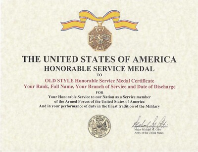 Honorable Service Certificate (OLD STYLE) Ruptured Duck Army USN USAF ...