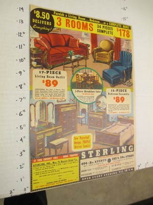 newspaper ad 1939 Sterling furniture set "3 ROOM" $178 34pc living bed ...