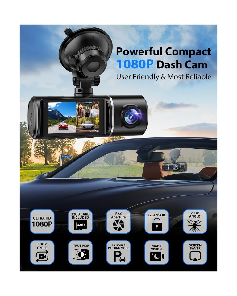 Dash Cam, 3 Channel Dash Cam, 1080P Dash Cam Front and Inside, Triple ...
