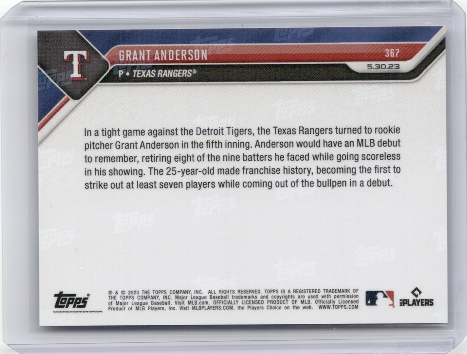 🟦 GRANT ANDERSON Rookie BLUE 27/49 2023 Topps Now #467 Rangers MLB ...