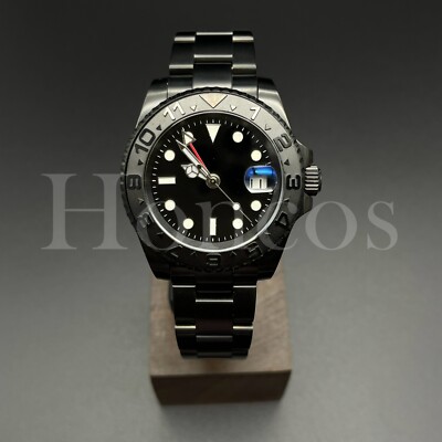 Custom Made YM GMT Style Watch Automatic Movement Black Dial BLK Bezel ...