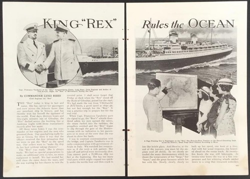 SS Rex Italian Ocean Liner 1933 pictorial article Blue Riband Winner | eBay