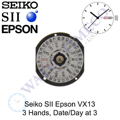 Genuine Seiko SII Epson VX13 Watch Movement Japan 3 Hands, Date/Day at ...