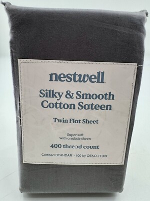 Twin Flat Sheet Nestwell Silky & Smooth 400TC Cotton Sateen Sharskin ...