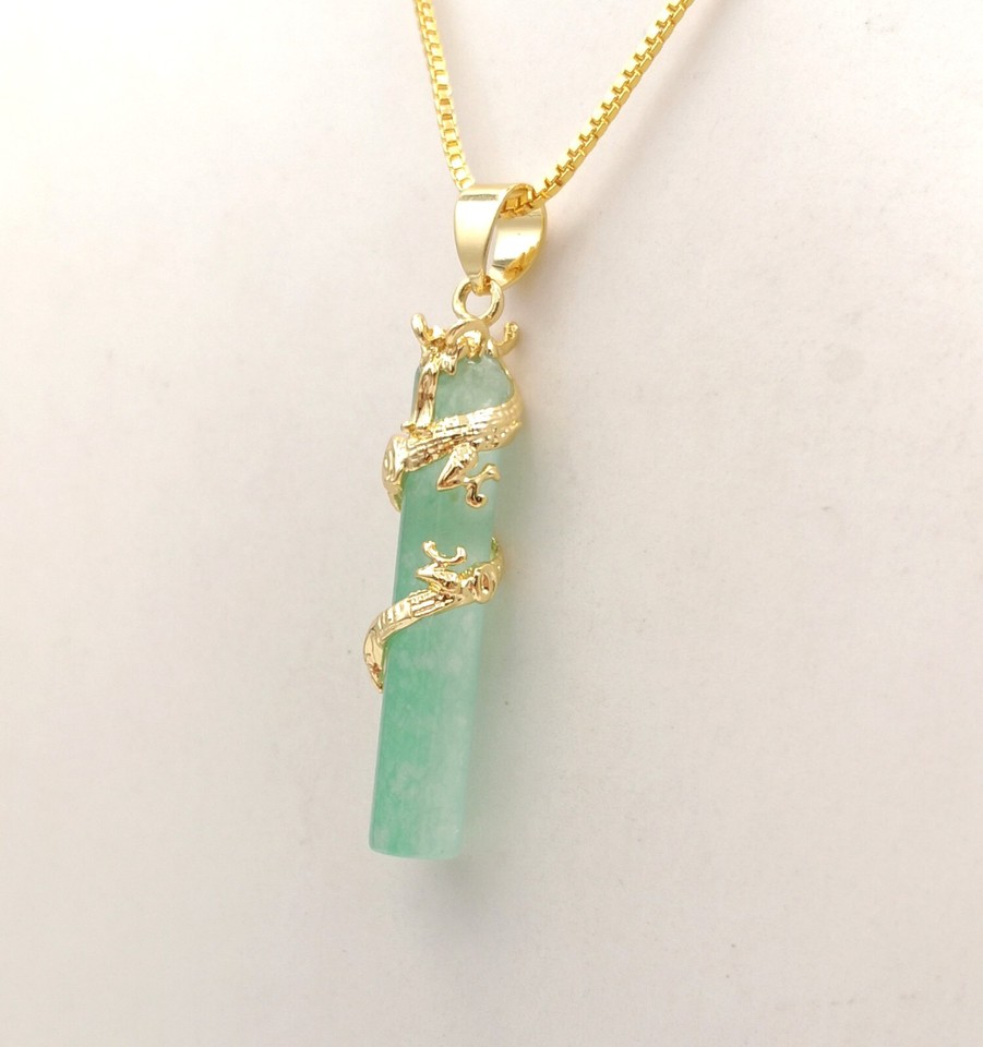 Multicolor Green Purple Jade Agate Dragon Pillar Column 18KGP Pendant ...