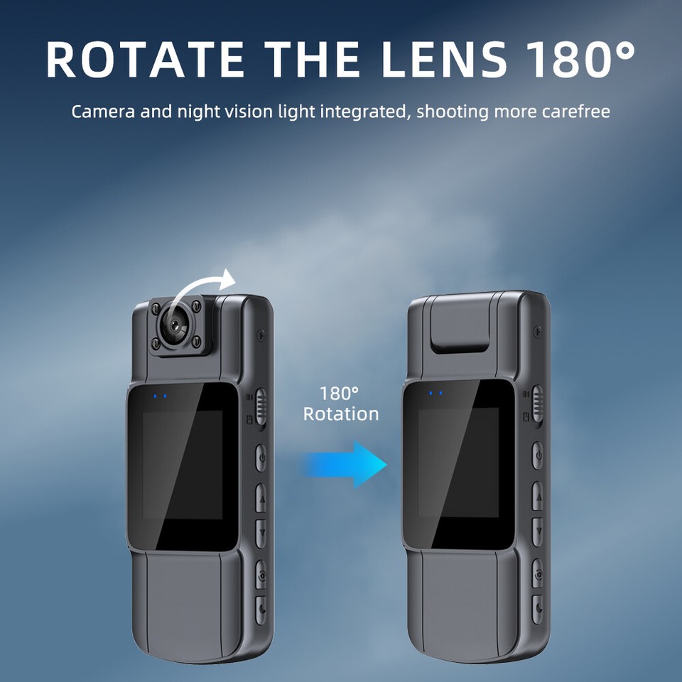 1080P Body Cam 2K Wearable Recorder Small Security Camera 180° Lens ...