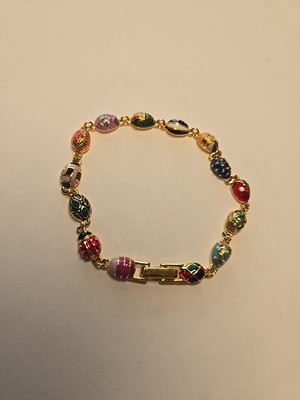 Joan RIVERS Stunning Faberge Enamel Egg Charm Bracelet w/ Ladybug Gold ...