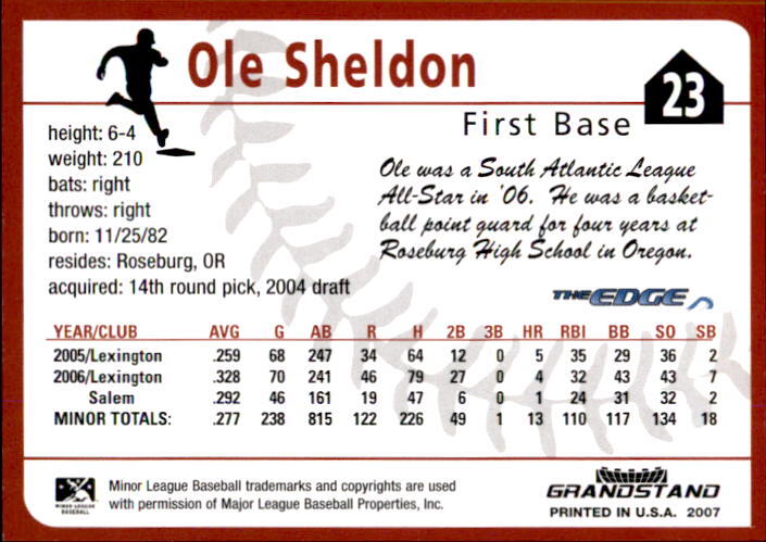2007 Salem Avalanche Grandstand #23 Ole Sheldon Roseburg Oregon OR ...