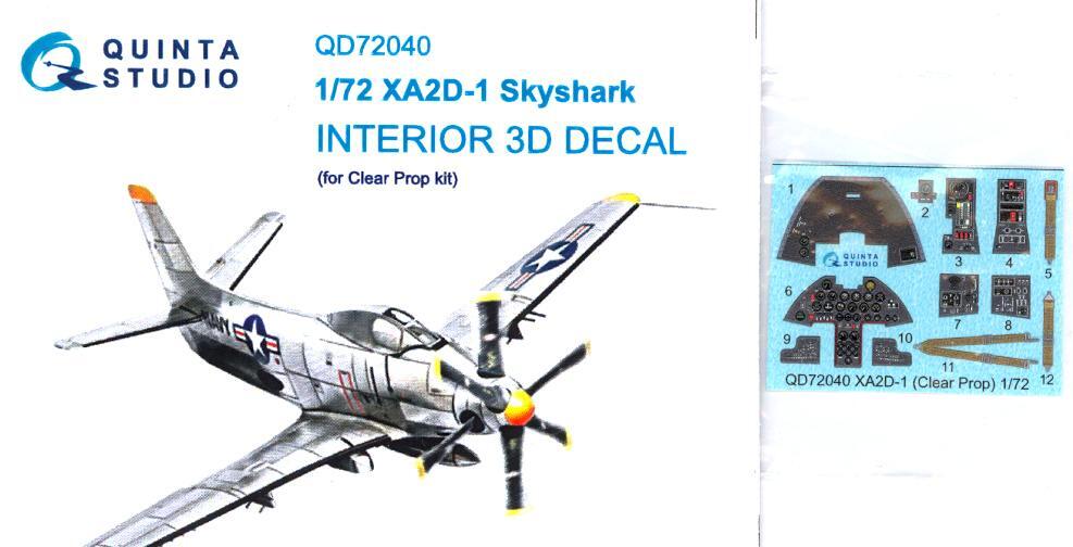 Quinta Studios 1/72 XA2D-1 SKYSHARK 3D DECAL COLORED INTERIOR SET Clear ...