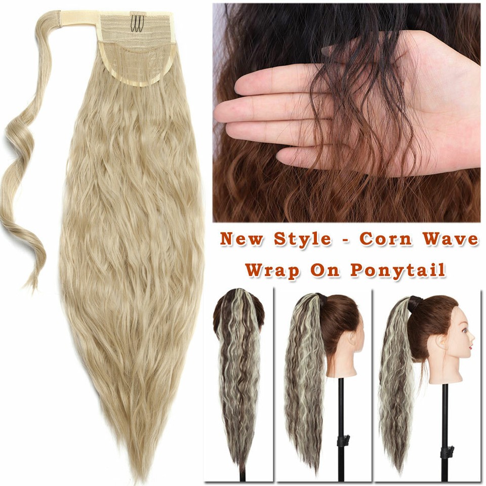100% Natural Wrap Around Corn Wavy Ponytail Real Thick as human Hair ...