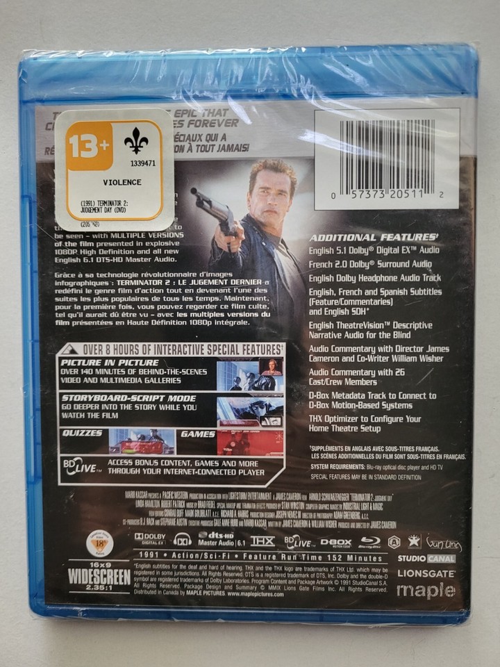 Blu-Ray T2 Terminator 2 Judgment Day Skynet Edition (2009) NEW French ...