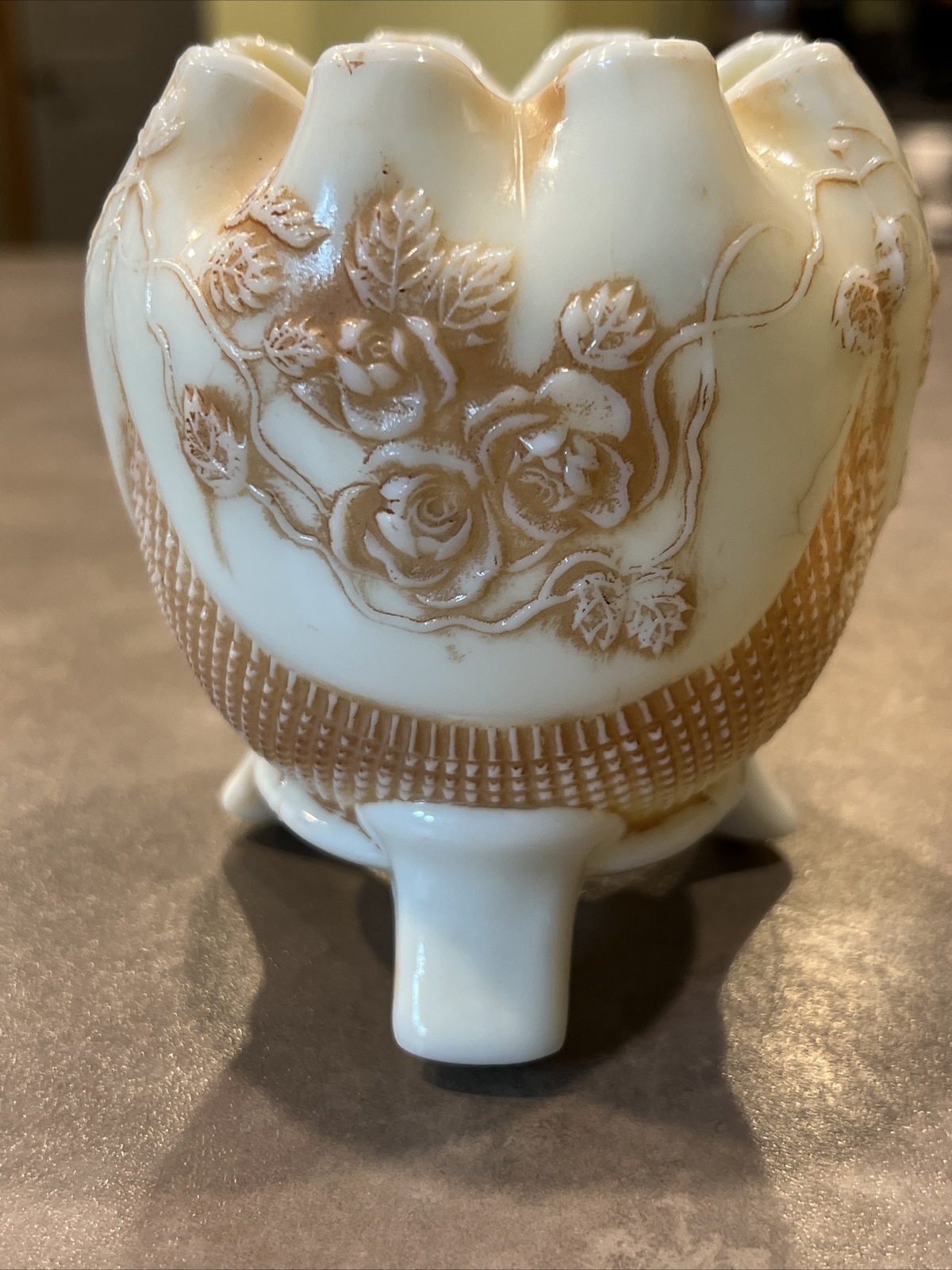 EAPG Northwood Glass Fine Cut Roses Rose Bowl Foot Vase Custard Uranium ...