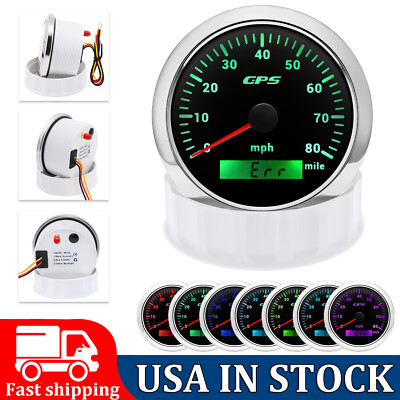 85mm Boat GPS Speedometer 0-80MPH Odometer Gauge 7 Colors LED For Car ...