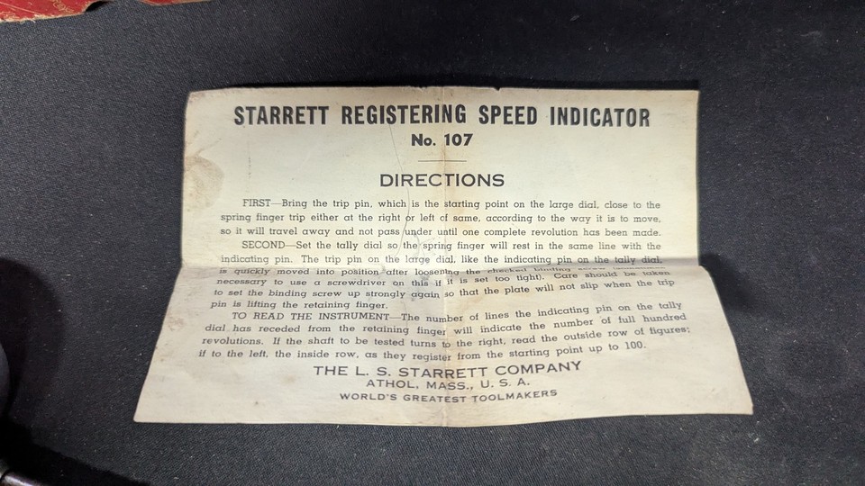 Vintage L. S. Starrett Speed Indicator w/Box Machinist Tool USA | eBay