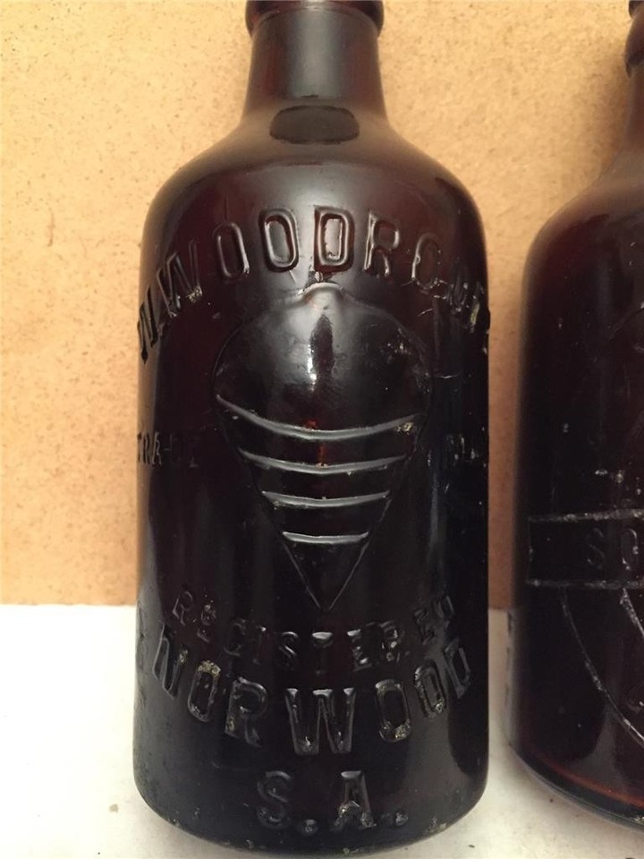 2 Scarce Old South Australian Amber Glass Ginger Beer Bottles Dumpy ...