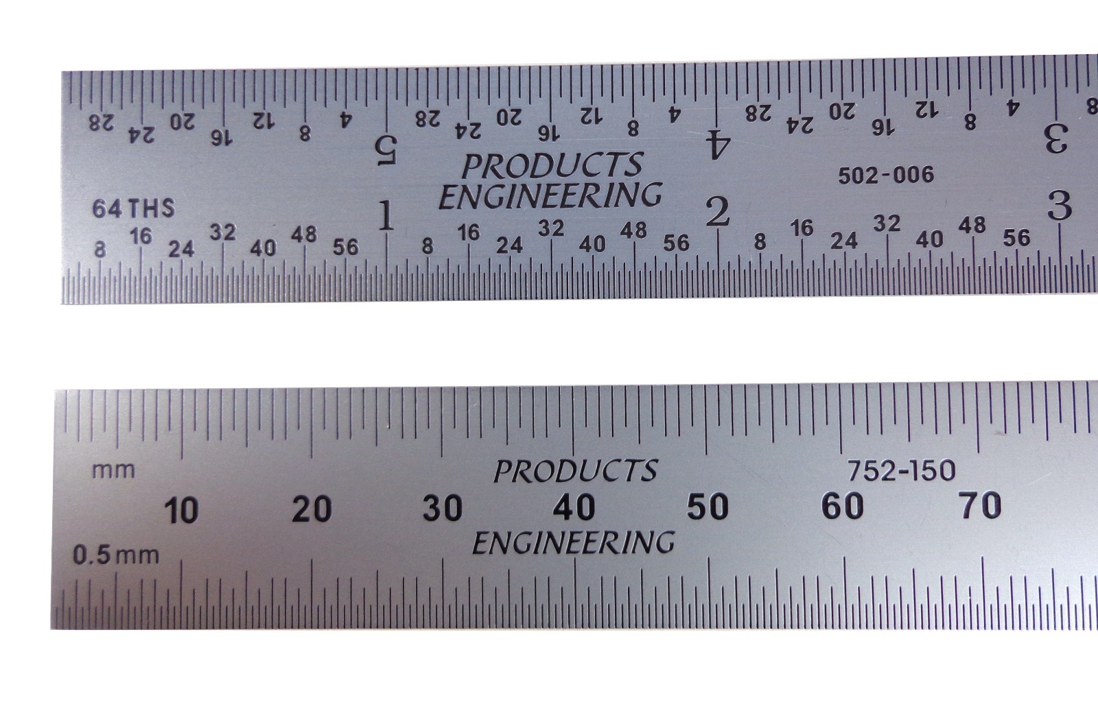 Machinist Rule 150 mm 6" PEC USA Metric SAE E/M Rigid Satin .5mm, mm, 1 ...