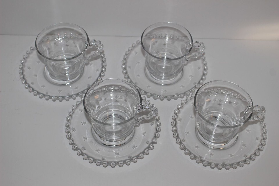 4 IMPERIAL STARLIGHT/STAR ETCHED CANDLEWICK GLASS CUP & SAUCER SETS | eBay