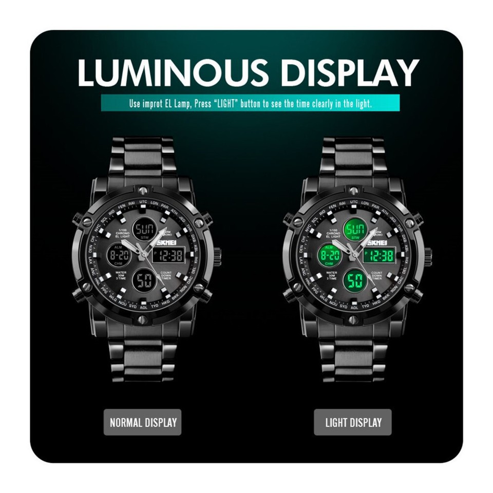 SKMEI Men Watch Dual Time Quartz Wristwatch Multifunction Digital Sport ...
