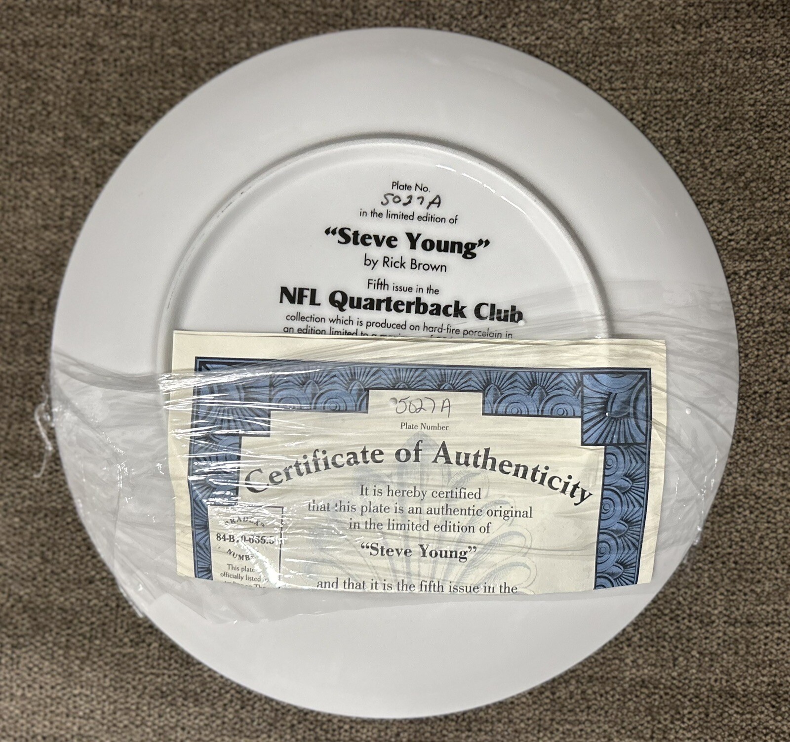 STEVE YOUNG 1997 BRADFORD EXCHANGE PLATE With COA "NFL QUARTERBACK CLUB ...