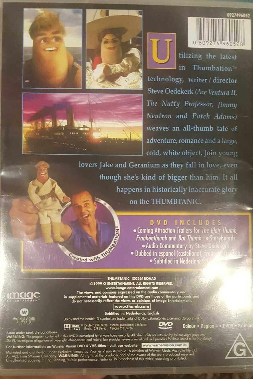 THUMBTANIC RARE DELETED DVD A STEVE OEDEKERK FILMETTE MOVIE TITANIC ...
