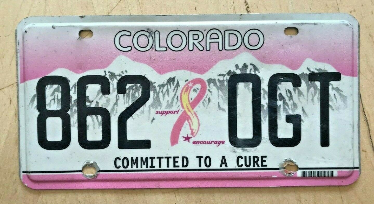 COLORADO COMMITTED TO CURE BREAST CANCER LICENSE PLATE " 862 OGT " PINK ...