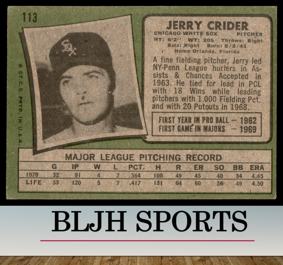 1971 Topps #113 Jerry Crider Chicago White Sox (see pics)(A) | eBay