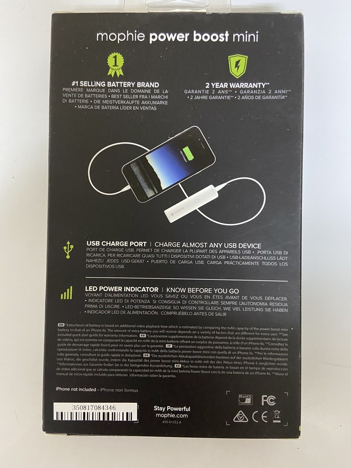 NIB Power Boost Mini By Mophie Portable Charger 2600 mAh ~ Black | eBay