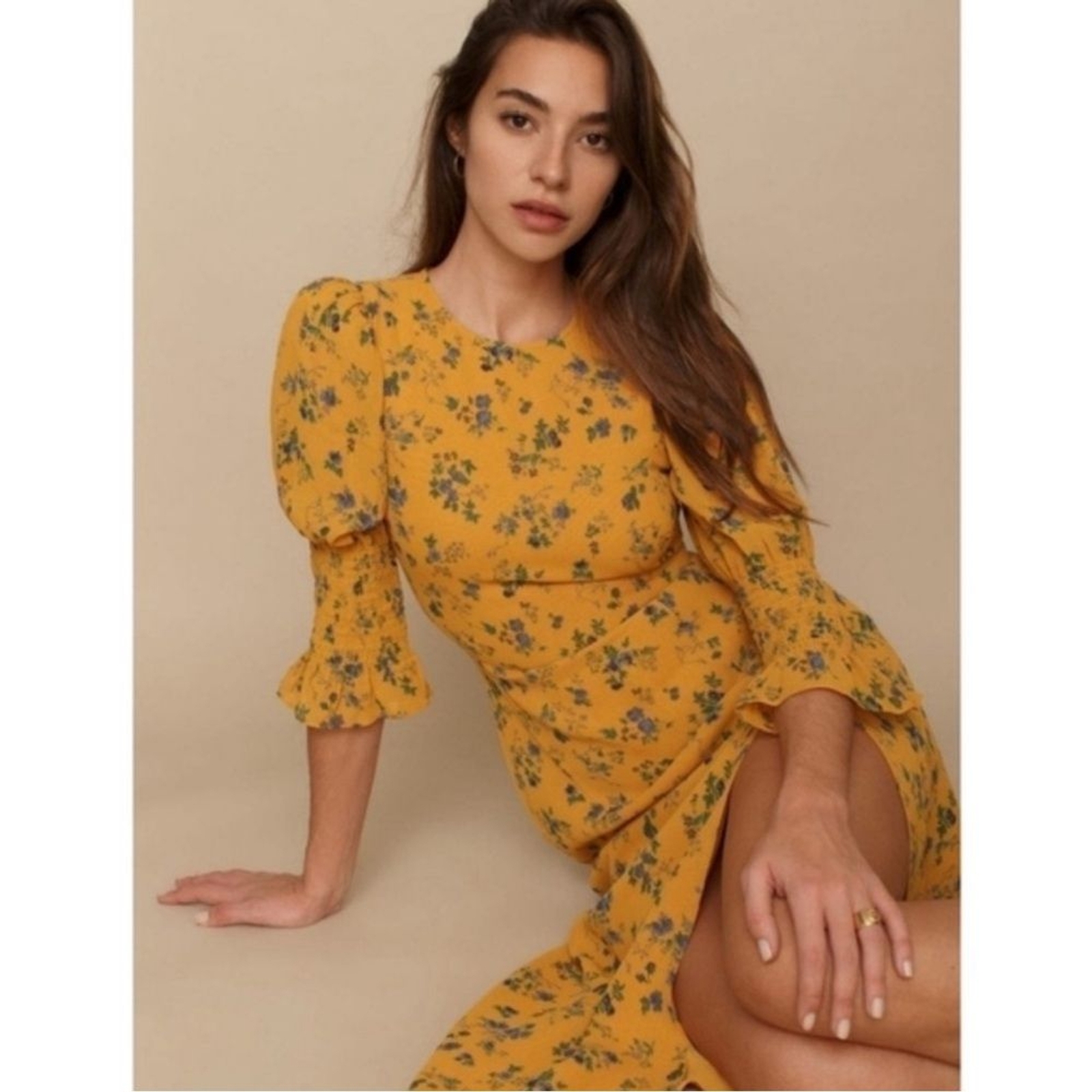 Reformation Carolena Midi Dress Volare Shirred Floral… - Gem