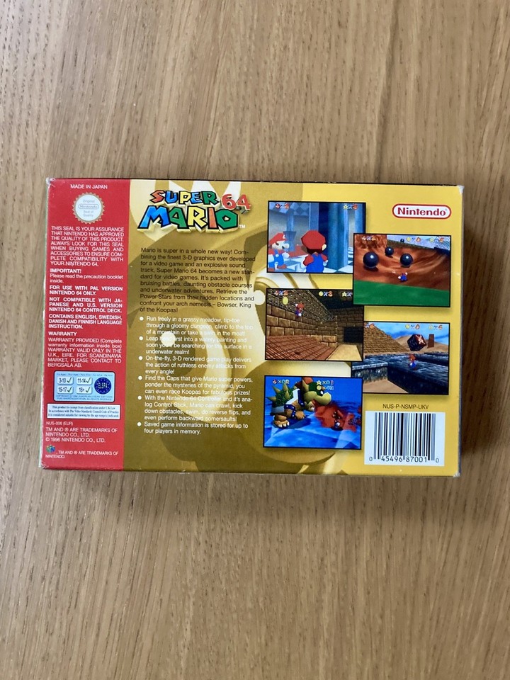 Official genuine Super Mario 64 Nintendo 64 N64 PAL game, box, insert ...