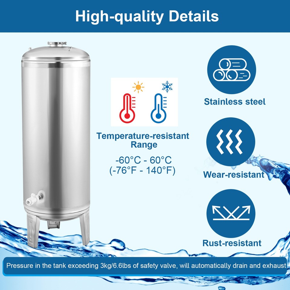 66 Gal Pressurized Well Tank Stainless Steel Water Pressure Tank For ...