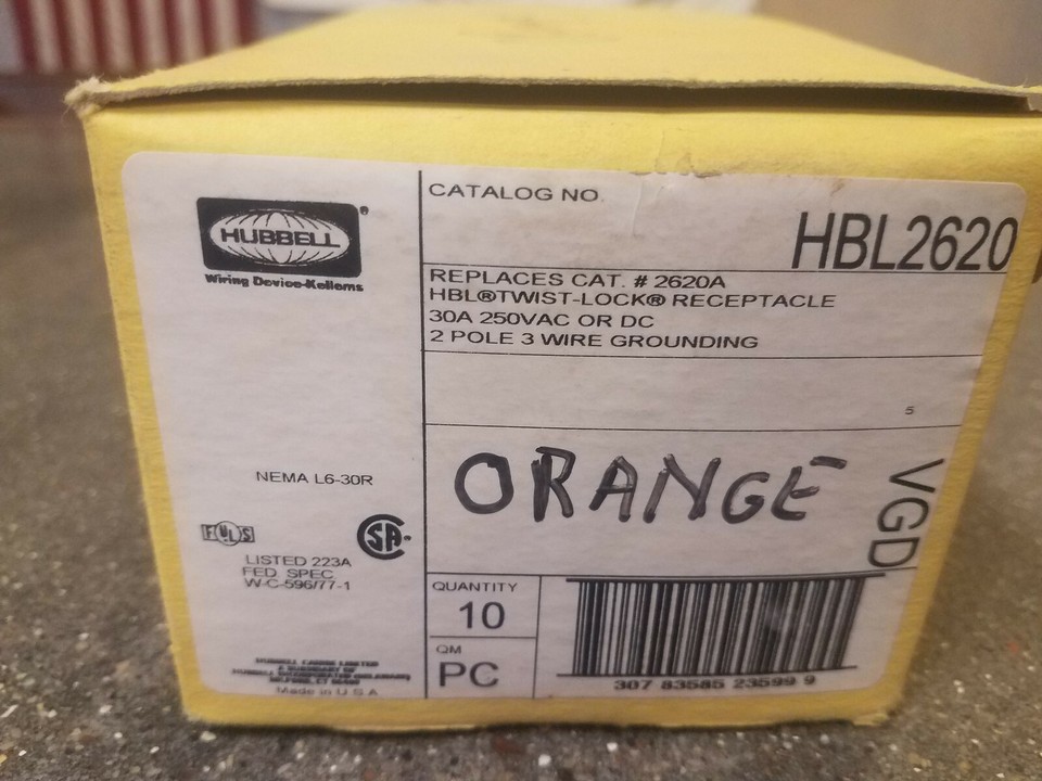 Hubbell HBL2620 Twist-Lock Receptacle 30A 250VAC/DC - Orange | eBay