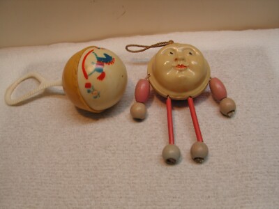 Two Rare Vintage Celluloid Baby Rattles SUN & MOON, ROCKING HORSE ...