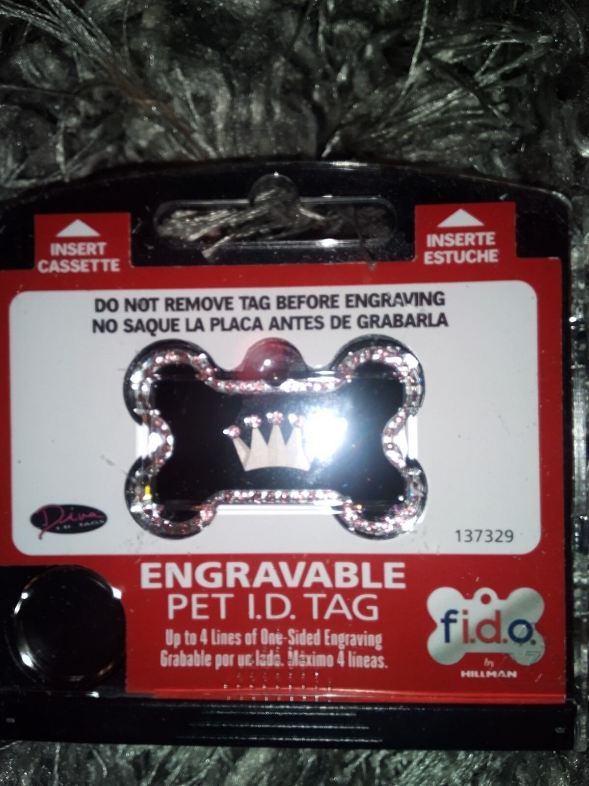 FIDO engravable Pet I.D. Tag - Crown Pink Studded Dogbone - for sale ...