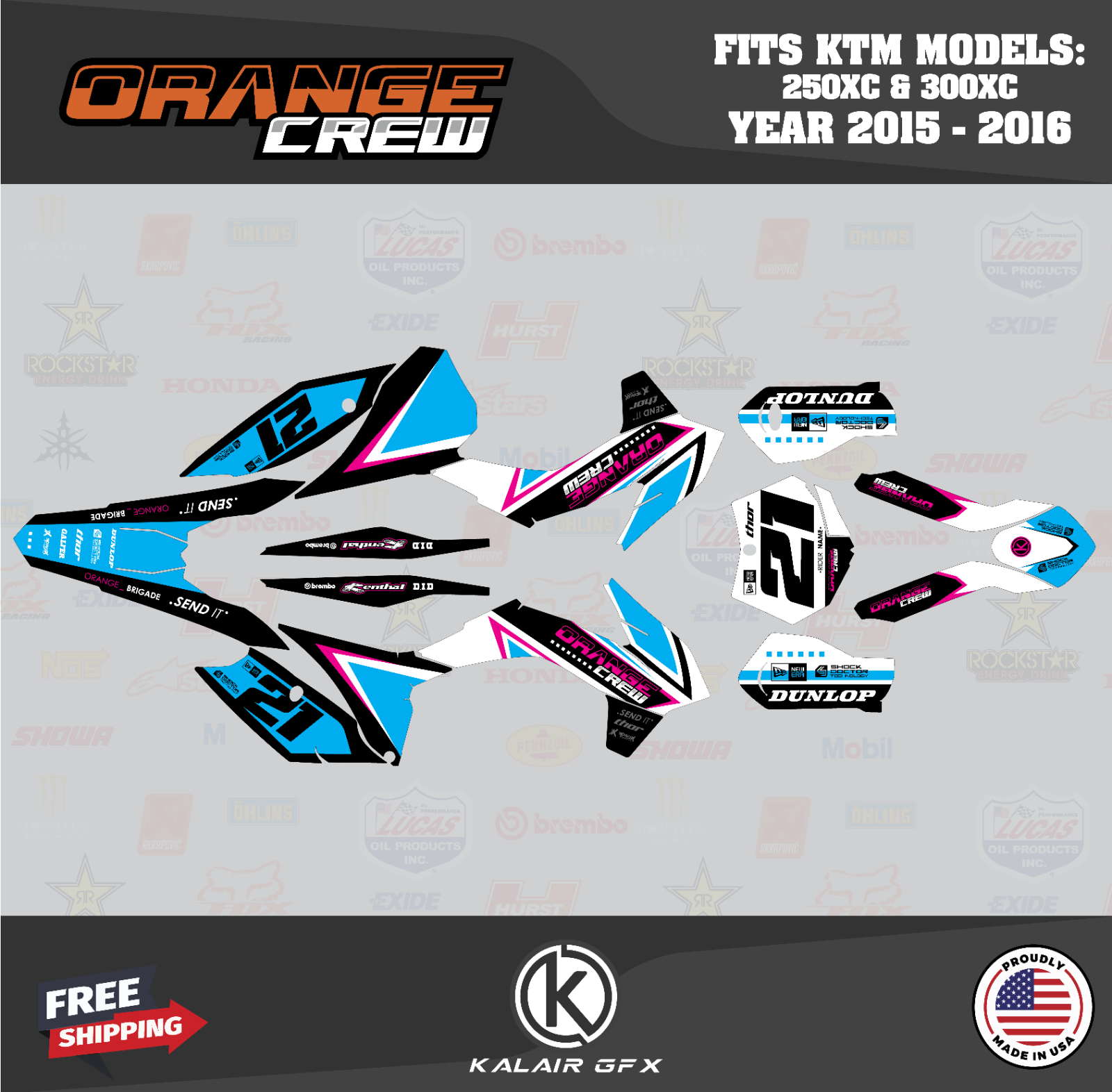 Graphics Kit for KTM Enduro 250XC, 300XC (2015-2016) Crew Series ...