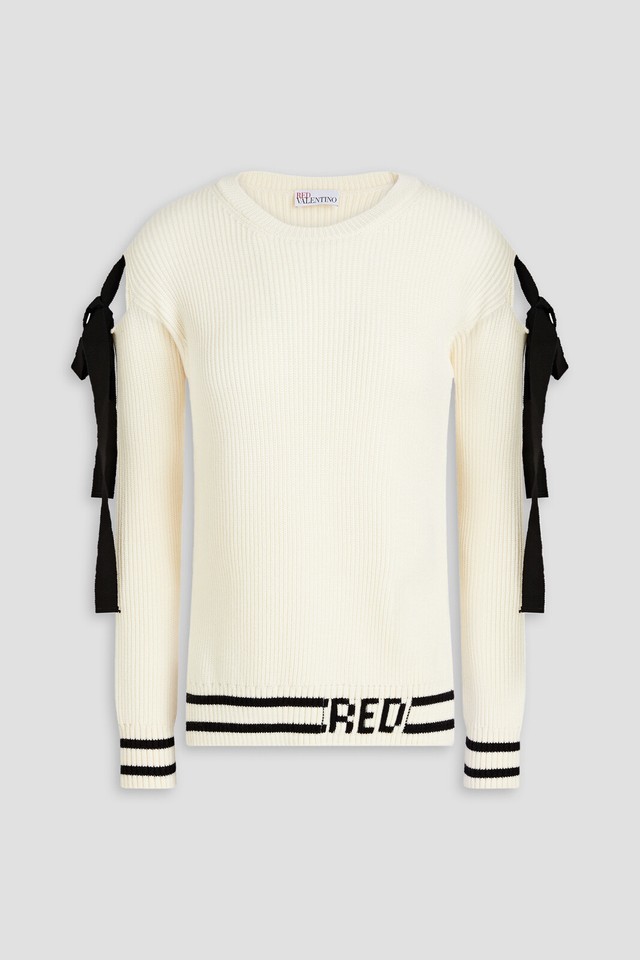 RRP€695 RED VALENTINO Wool Jumper Size S Cut Out Grosgrain Bows Logo ...