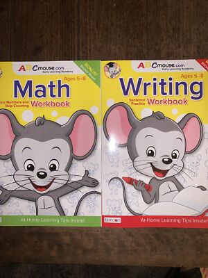 NEW Lot Of 2 ABC Mouse Workbooks w/ Stickers Math Writing Age 5-8 BB10 ...