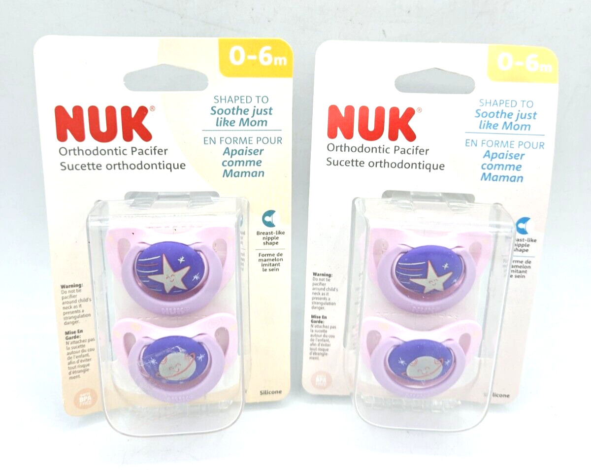 *Lot Of 4* NUK Silicone Pacifiers 0-6m Orthodontic, Planet & Stars, New ...