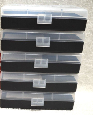 5 x BERRY'S PLASTIC AMMO BOX, CLEAR/BLACK 50 Round 45/40/10MM - FREE S ...