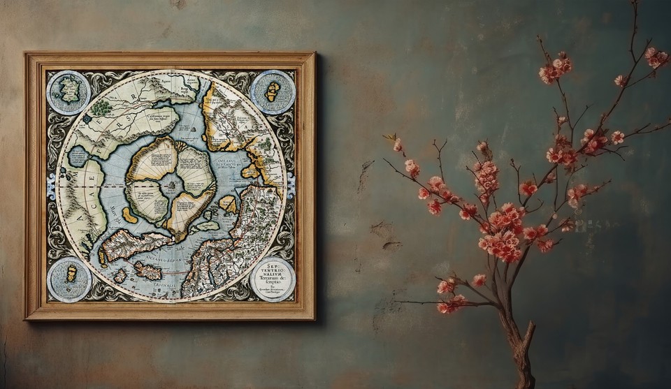 1595 Mercator Map of the North Pole Regions Wall Art Poster Flat Earth ...