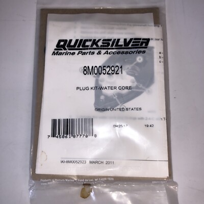 8M0052921 NEW GENUINE OEM MERCURY QUICKSILVER WATER CORE PLUG KIT LOT ...