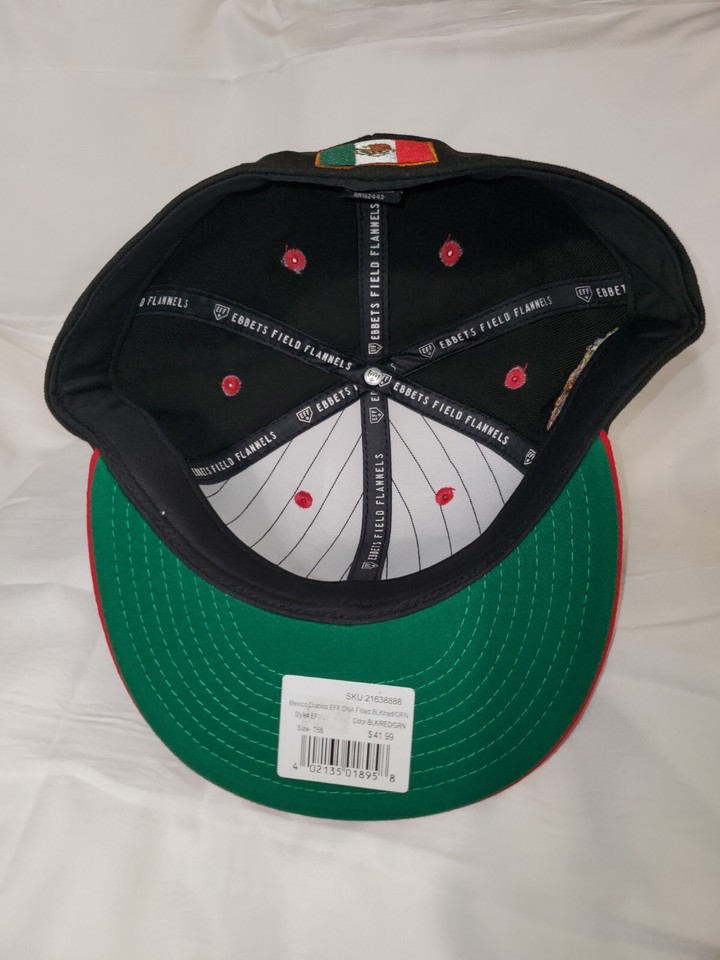 MEXICO DIABLOS EFF DNA EBBETS FIELD BLACK RED FITTED HAT SZ 7 5/8 MENS ...